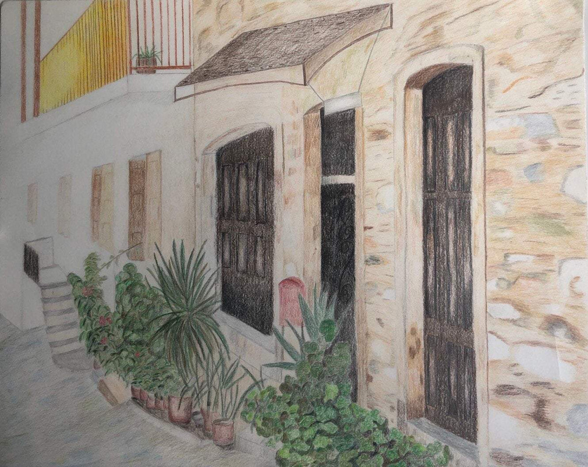 Greece Inspired Landscape Color Pencil Drawing – Shea Design Art