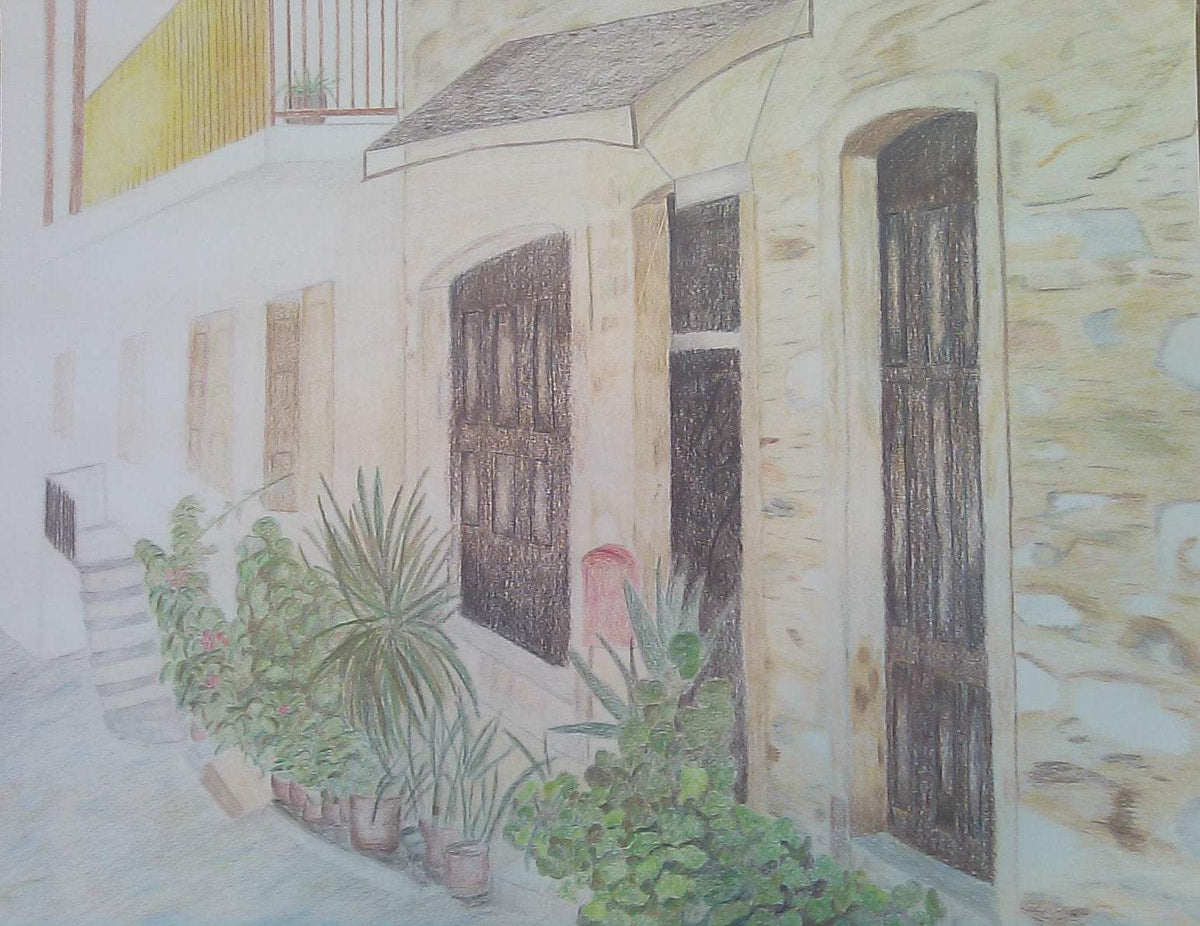 Greece Inspired Landscape Color Pencil Drawing – Shea Design Art